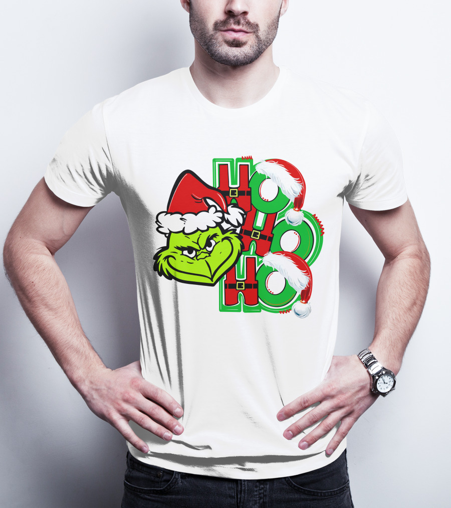 Grinch Ho Ho Ho Santa Hat Christmas T-Shirt