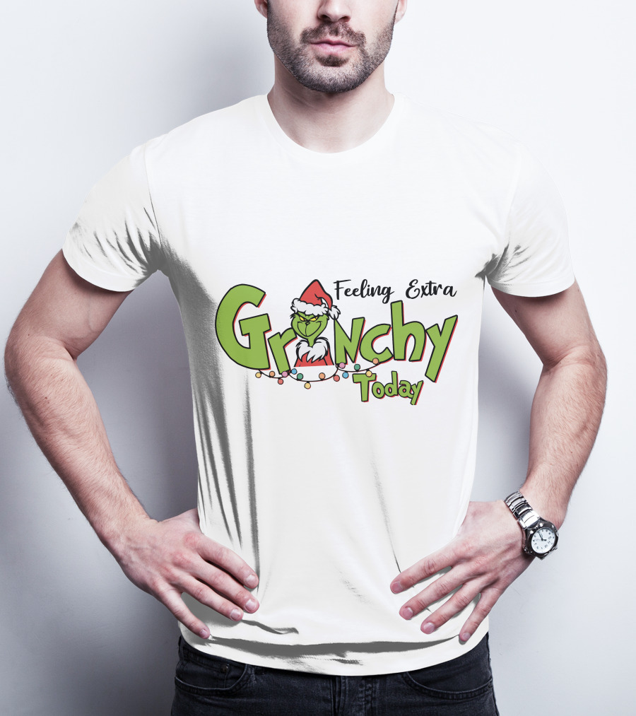 Feeling Extra Grinchy Today Santa Hat Christmas Lights T-Shirt