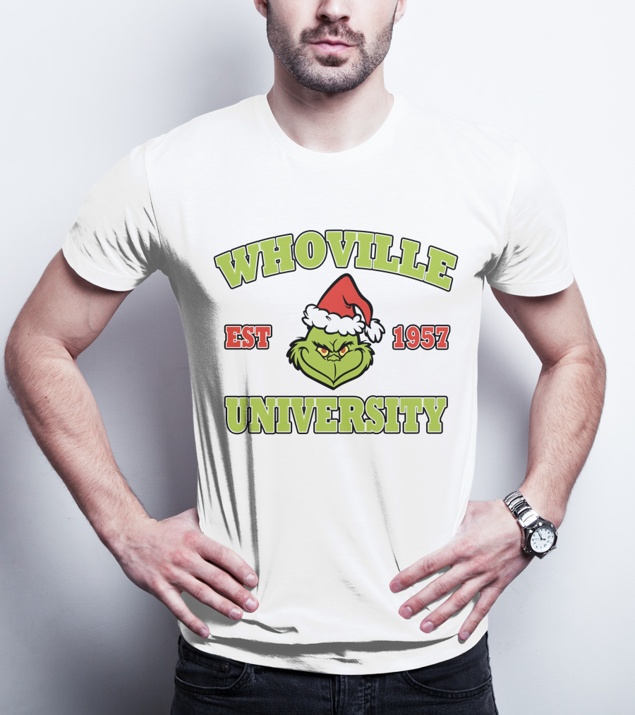 Whoville University Est 1957 Grinch Santa Hat T-Shirt