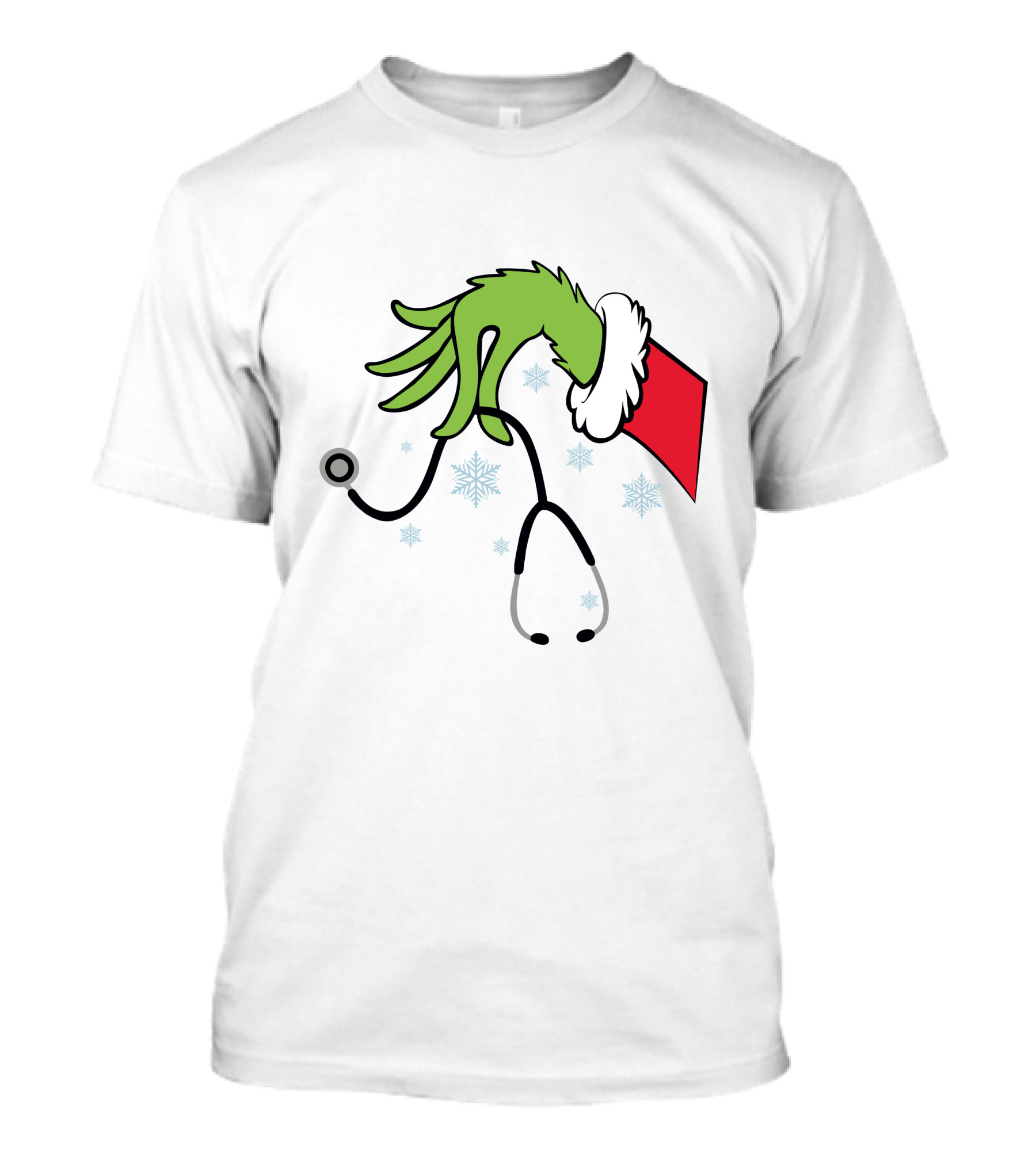 Grinch Nurse Christmas Doctor Stethoscope Hand Snowflakes T-Shirt