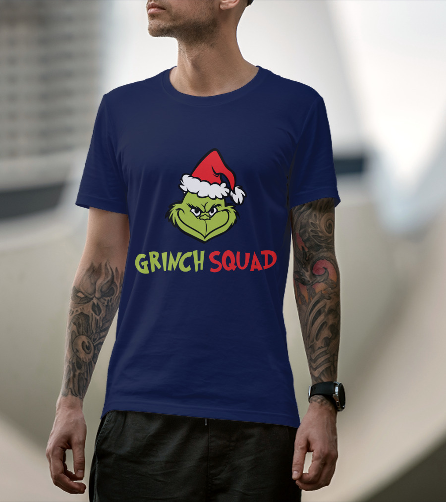 Grinch Squad Merry Christmas Santa Hat T-Shirt