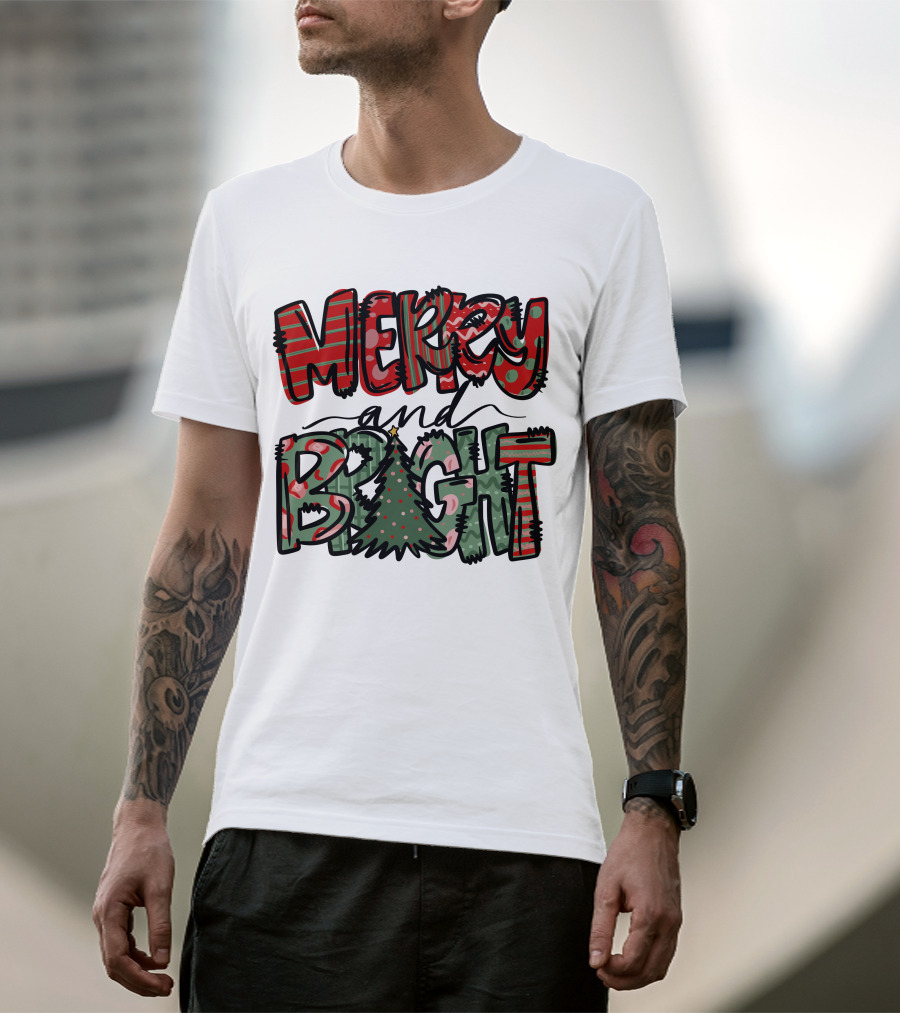 Merry And Bright Christmas With Tree T-Shirt