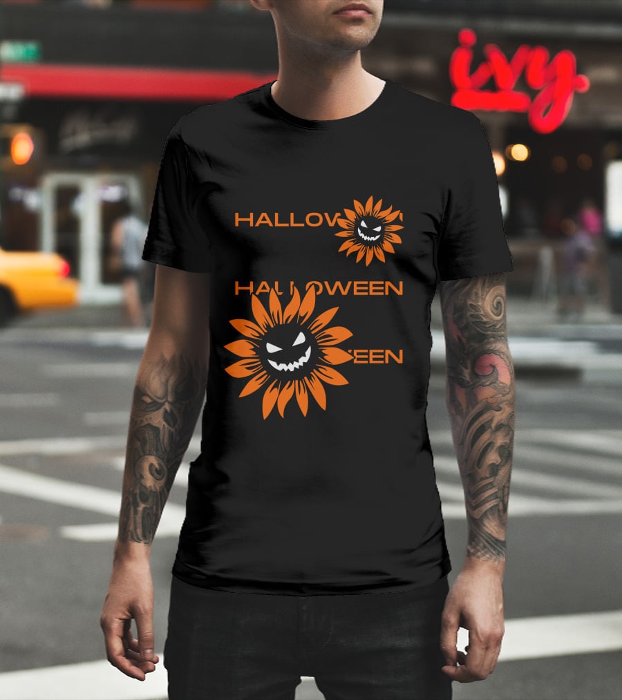 Halloween Devil Sunflower Face T-Shirt