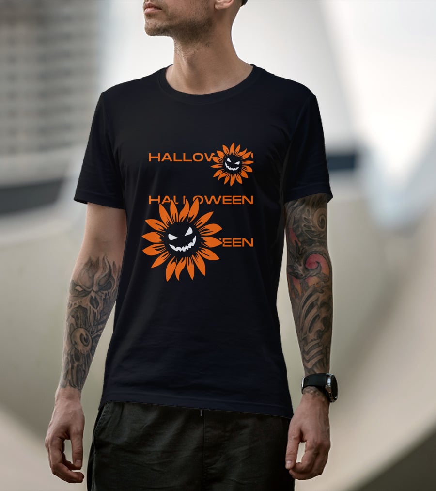 Halloween Devil Sunflower Face T-Shirt