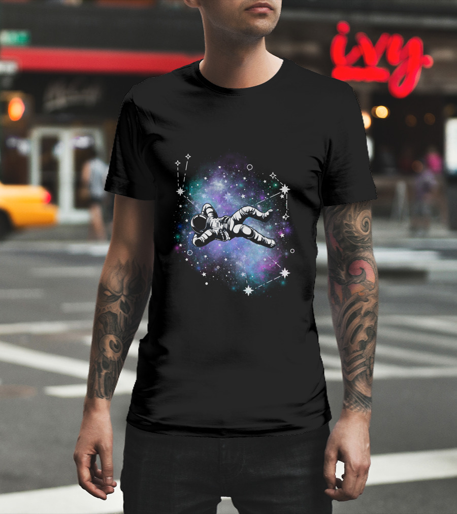 Floating Astronaut Amidst Cosmic Constellations T-Shirt