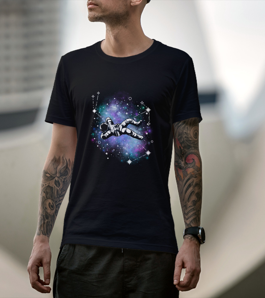 Floating Astronaut Amidst Cosmic Constellations T-Shirt