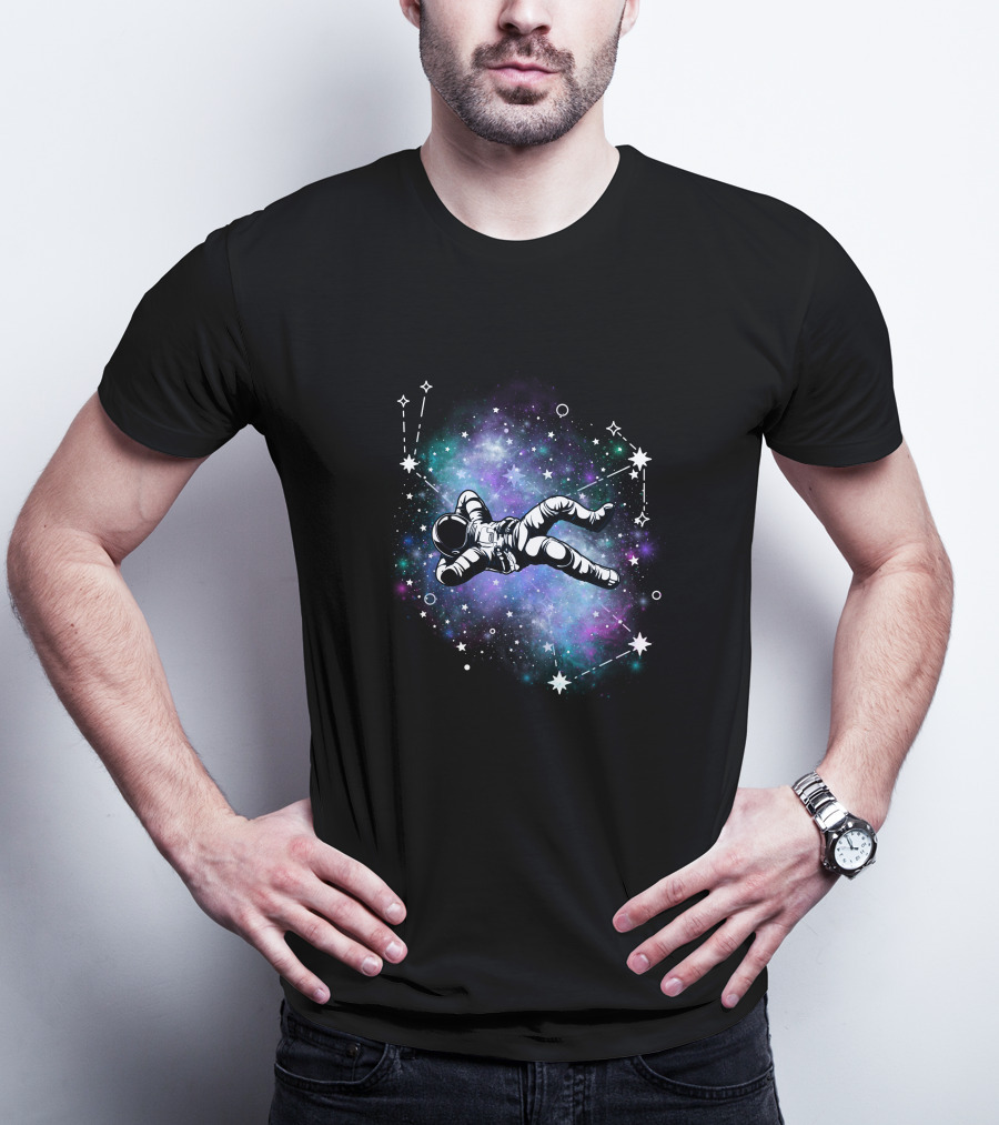 Floating Astronaut Amidst Cosmic Constellations T-Shirt