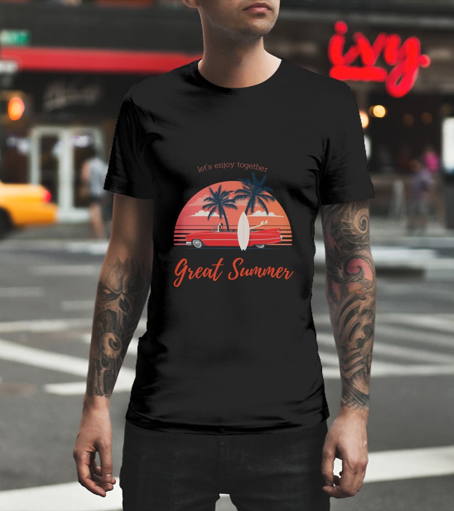 Let's Enjoy Together Great Summer Surf And Sunset Car Adventure T-Shirt
