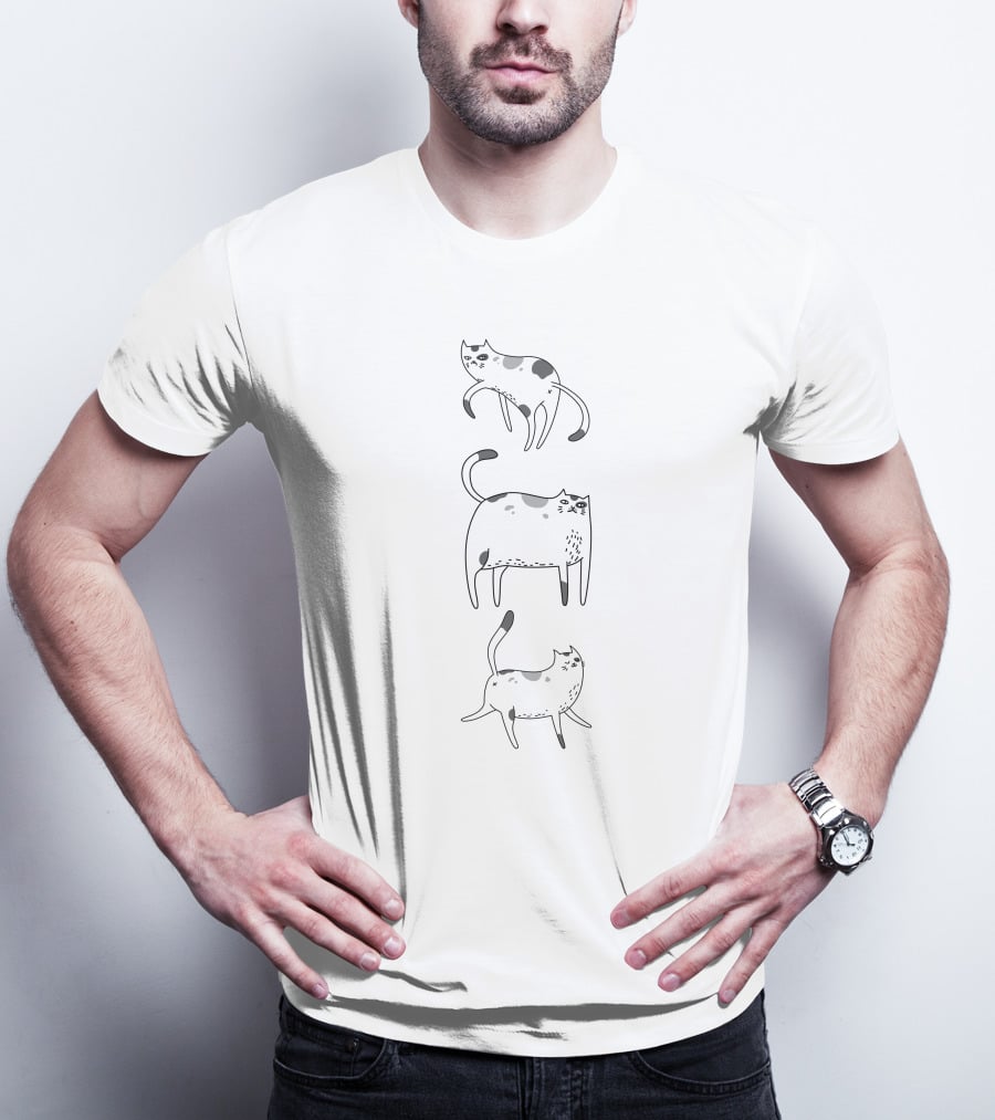 Three Cat Whimsical Minimalist T-Shirt