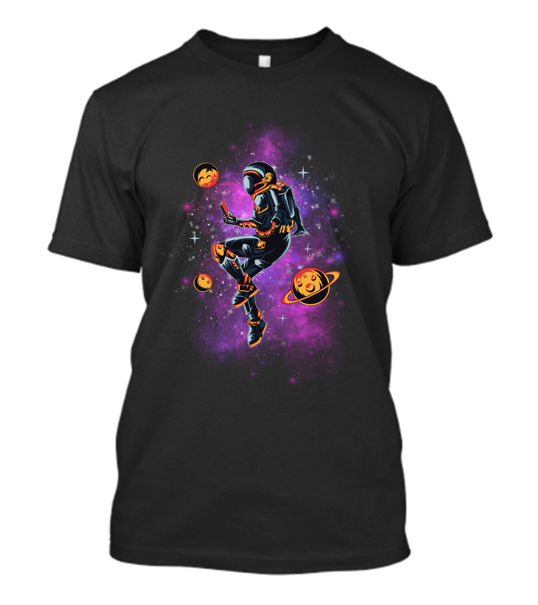 Astronaut Exploring Cosmic Emojis In Vibrant Galaxy Space Adventure T-Shirt