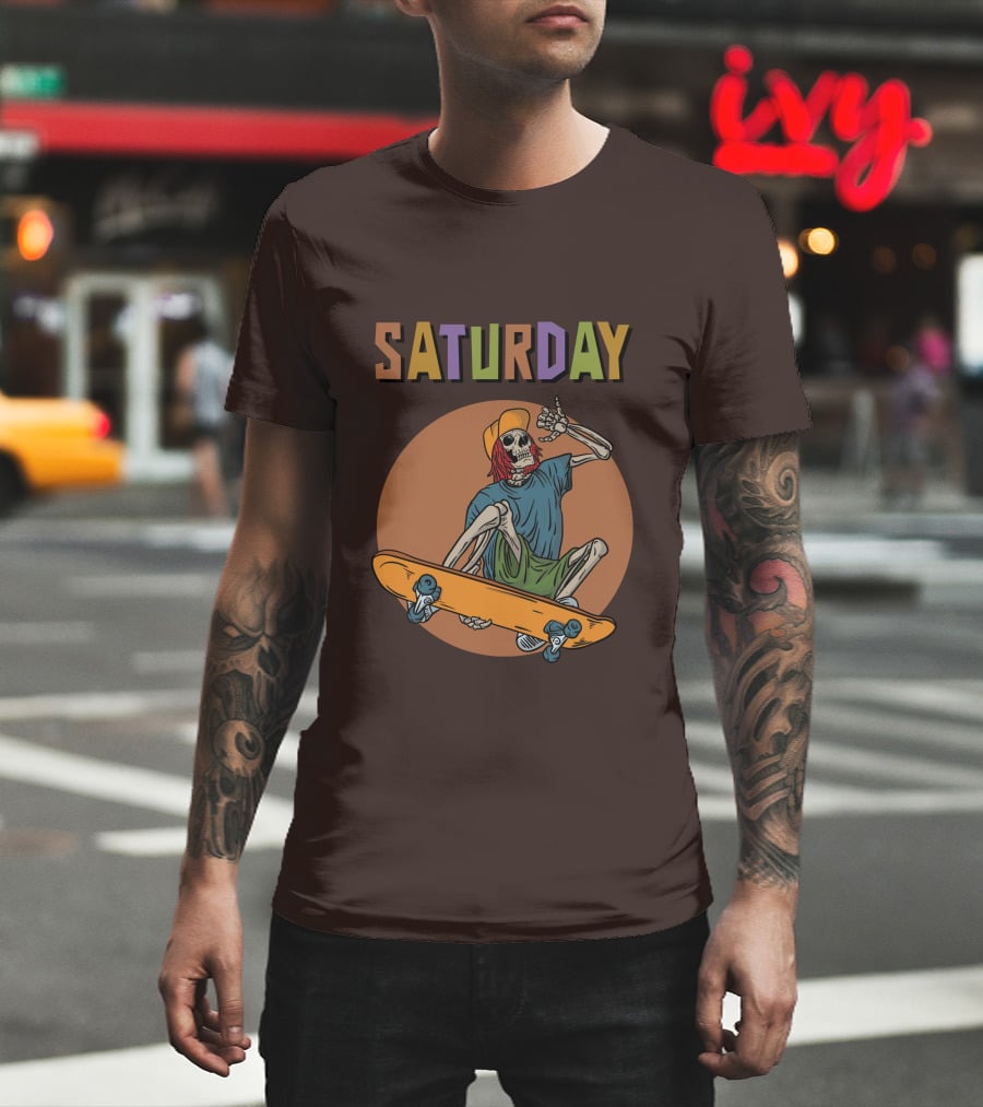 SATURDAY Skeleton Skateboarder Vibe T-Shirt