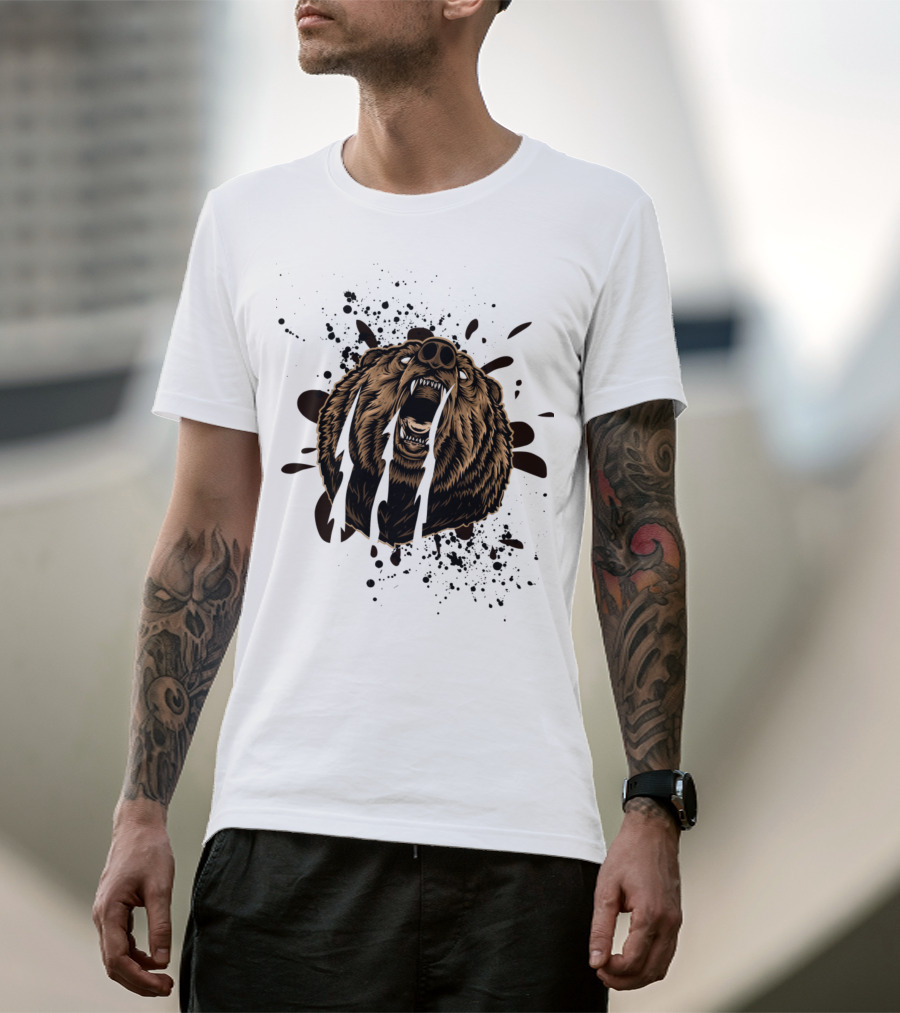 Roaring Bear With Splatter Effect And Claw Marks T-Shirt
