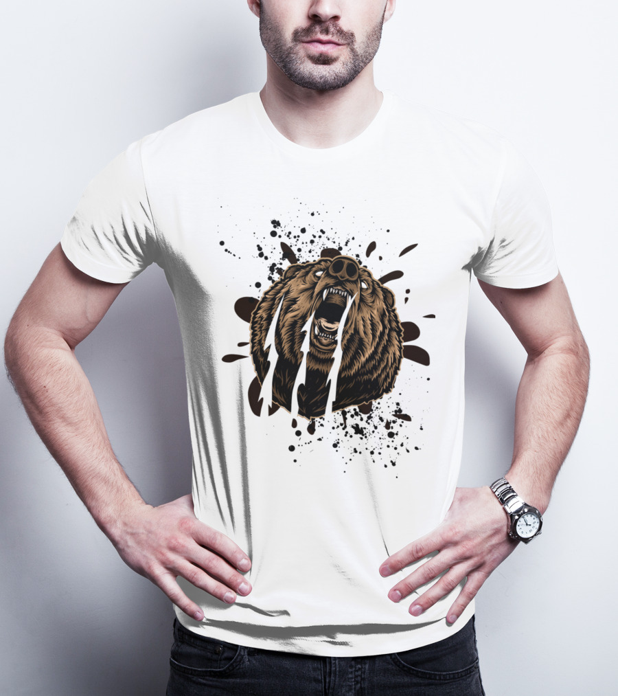 Roaring Bear With Splatter Effect And Claw Marks T-Shirt