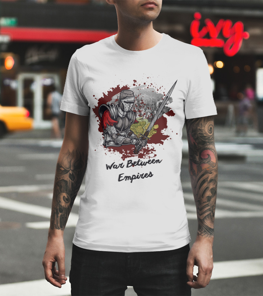 War Between Empires Medieval Knight Sword Battle Map Background T-Shirt