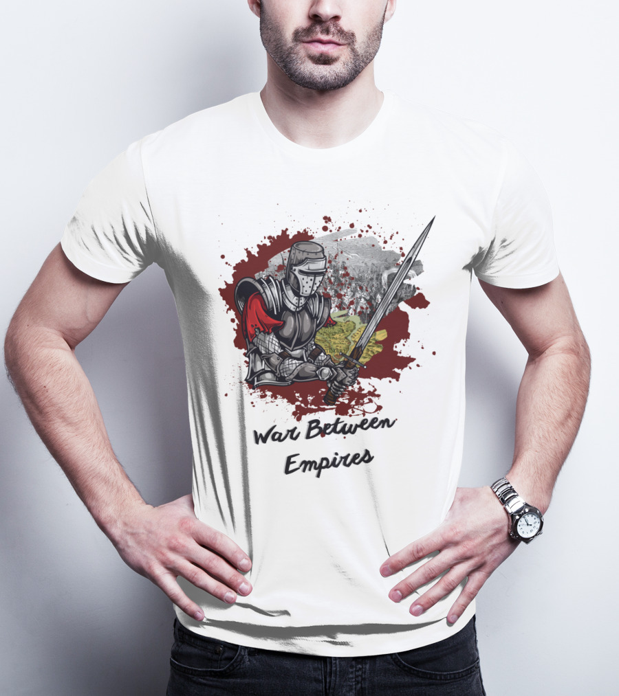 War Between Empires Medieval Knight Sword Battle Map Background T-Shirt