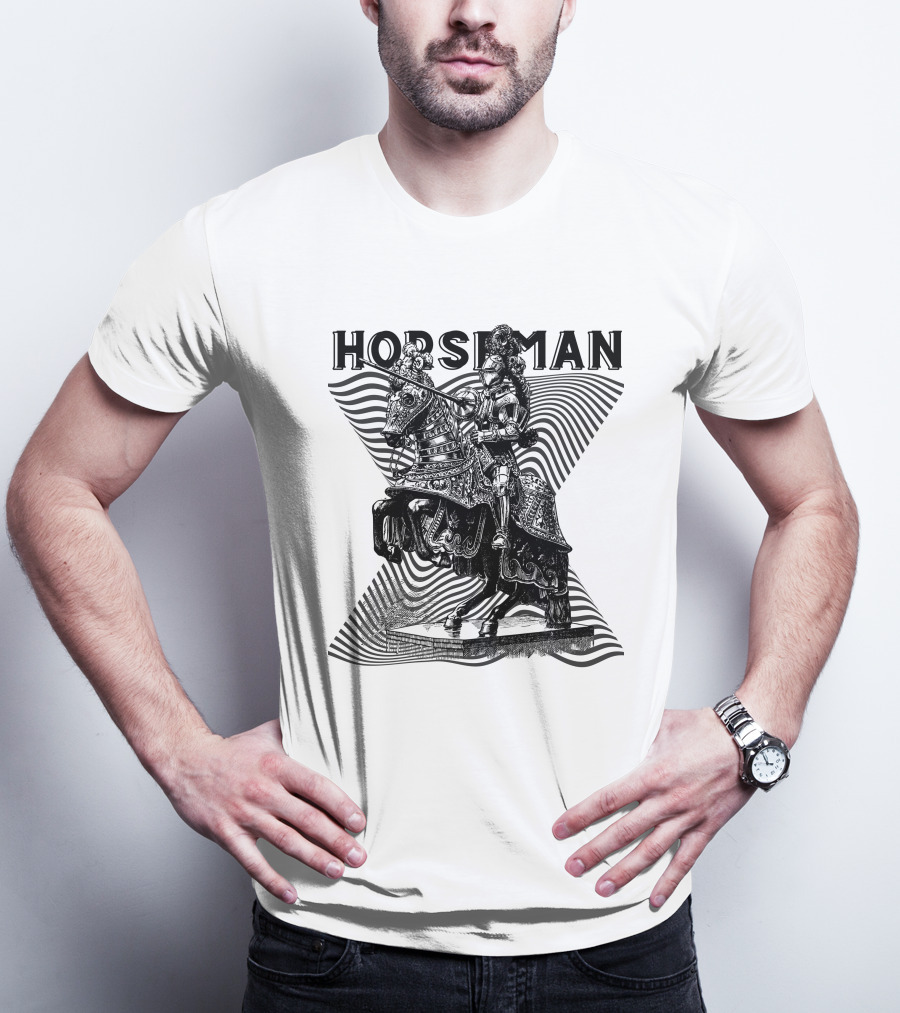 Horseman Knight On Armored Steed With Wavy Line Background T-Shirt