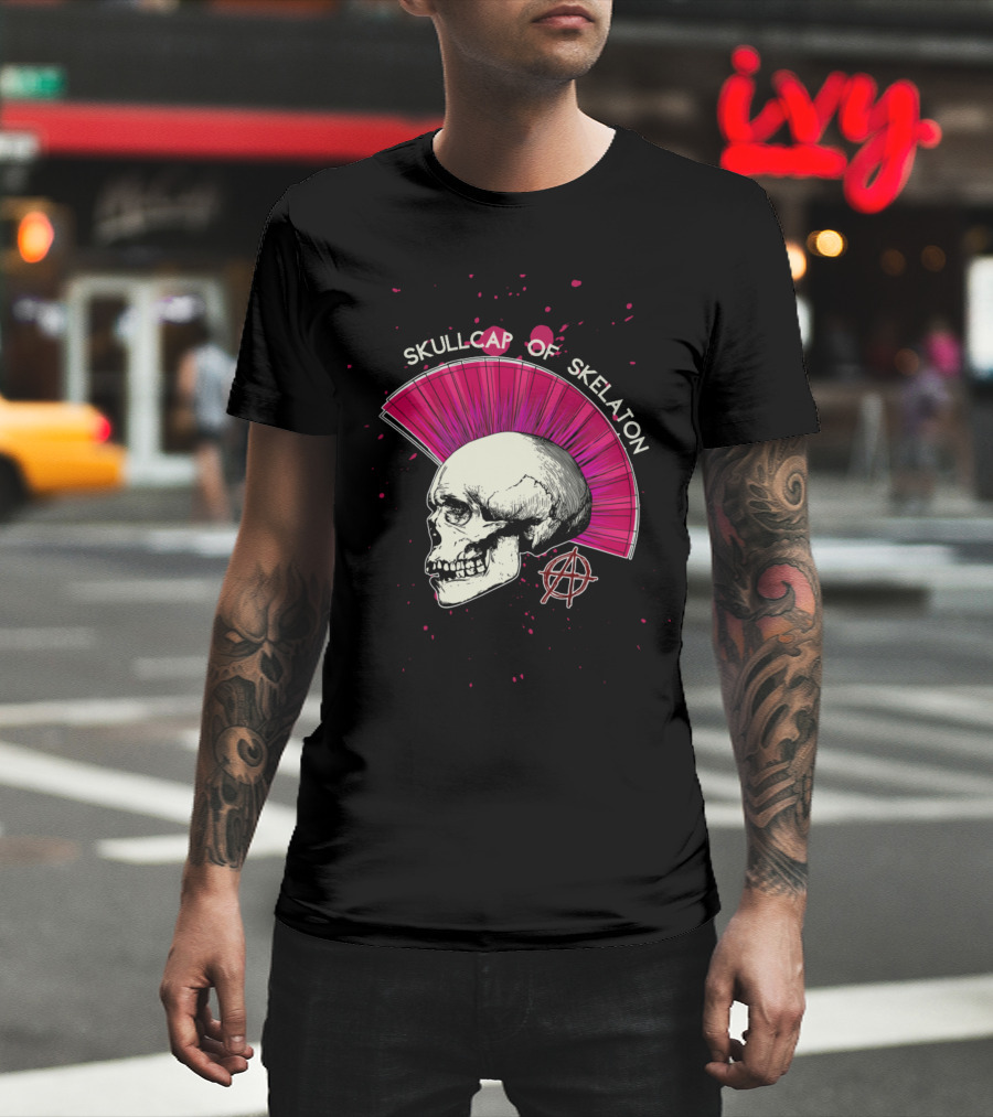 Skullcap Of Skeleton Punk Anarchy Mohawk T-Shirt