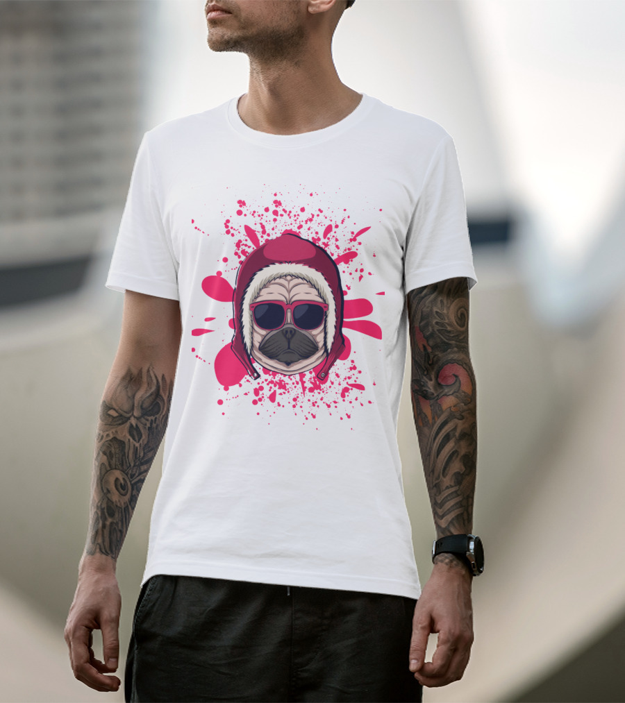 Pink Dog In Hood With Sunglasses T-Shirt
