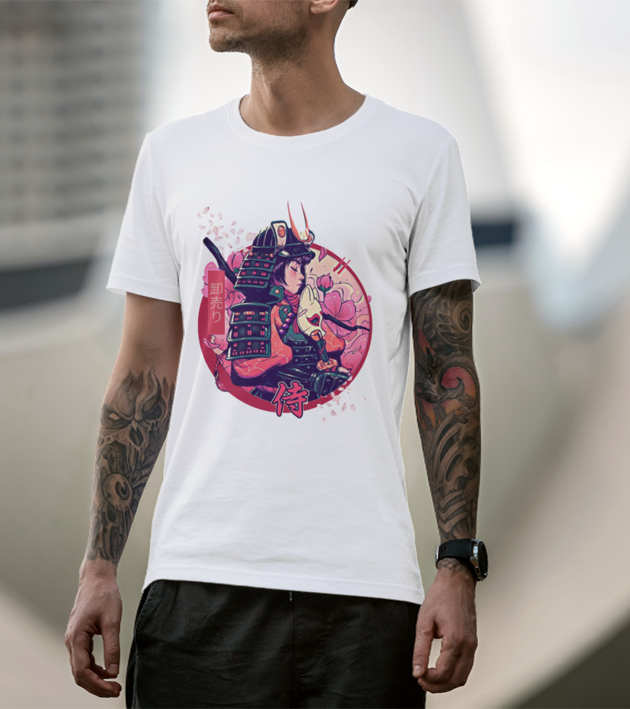 Samurai Girl Cherry Blossom Warrior Japan Kanji T-Shirt