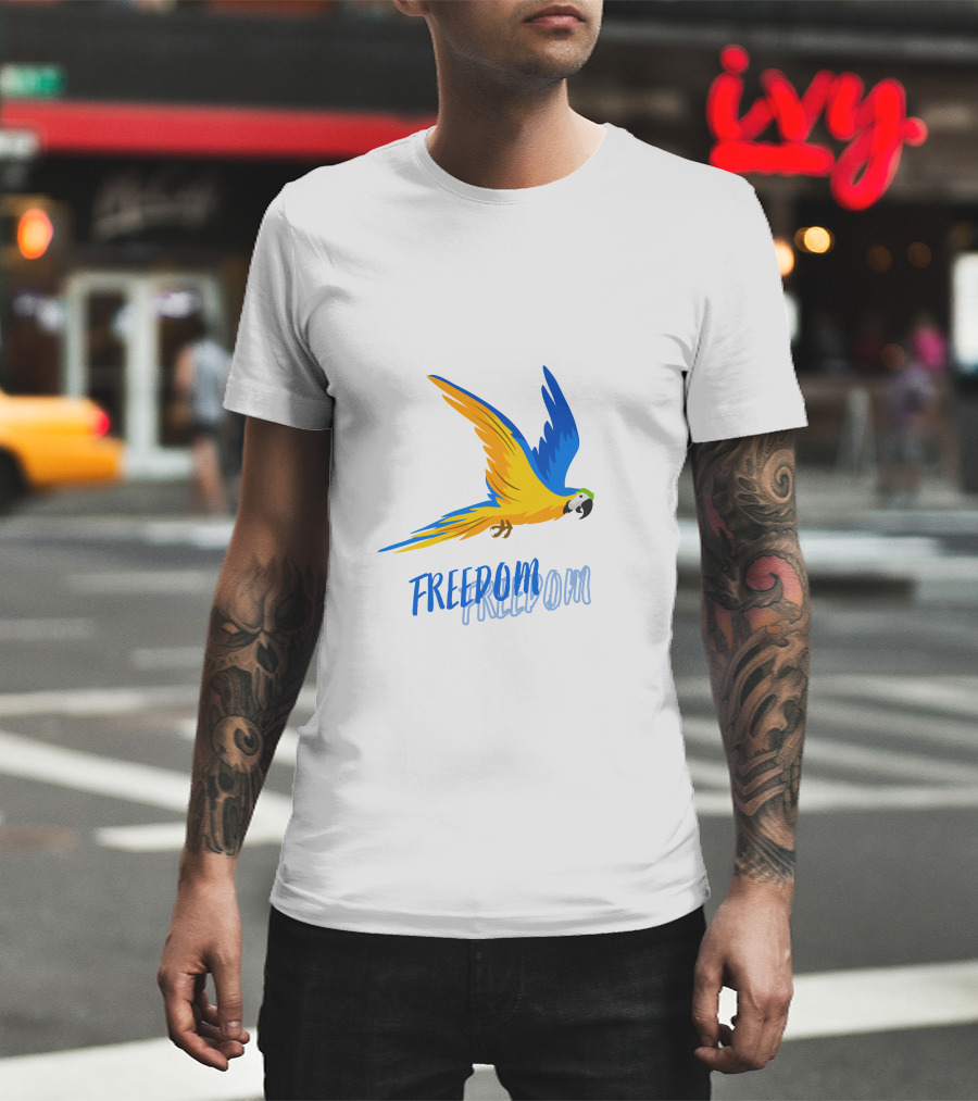 FREEDOM Parrot Flight Blue Yellow Bird T-Shirt