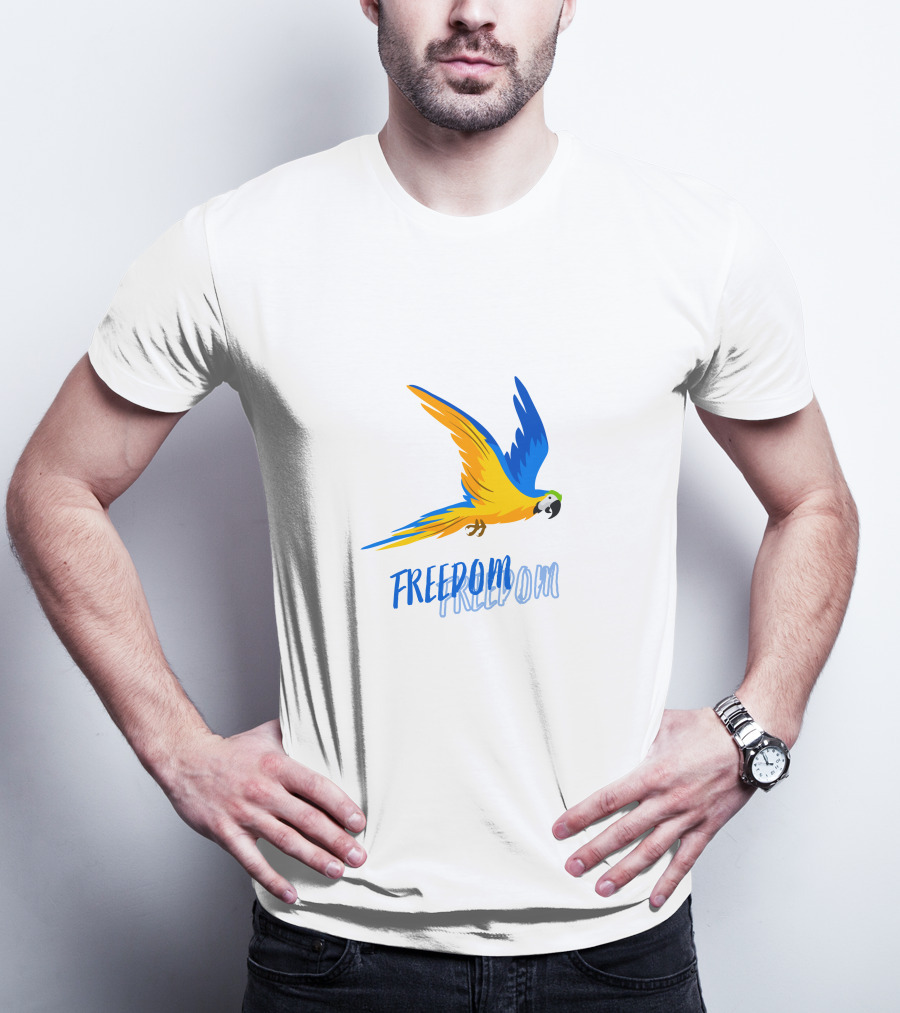 FREEDOM Parrot Flight Blue Yellow Bird T-Shirt