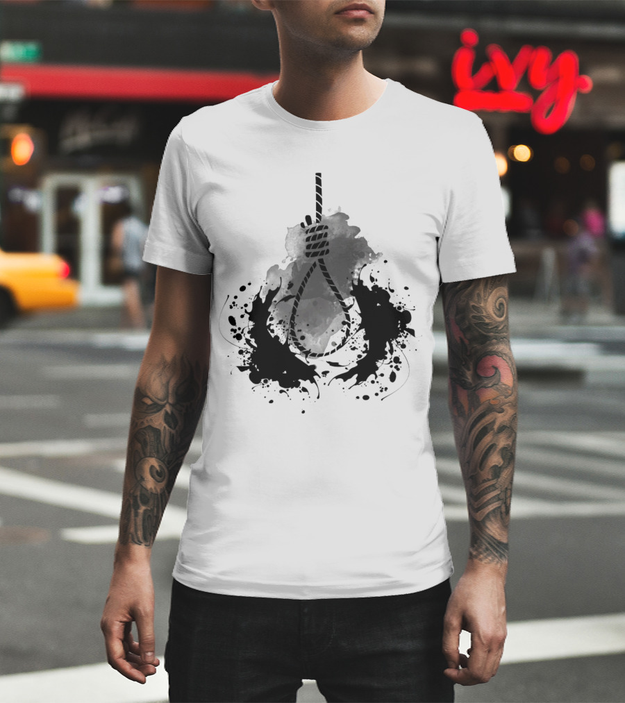 Rope Black And White Abstract Ink Splatter T-Shirt