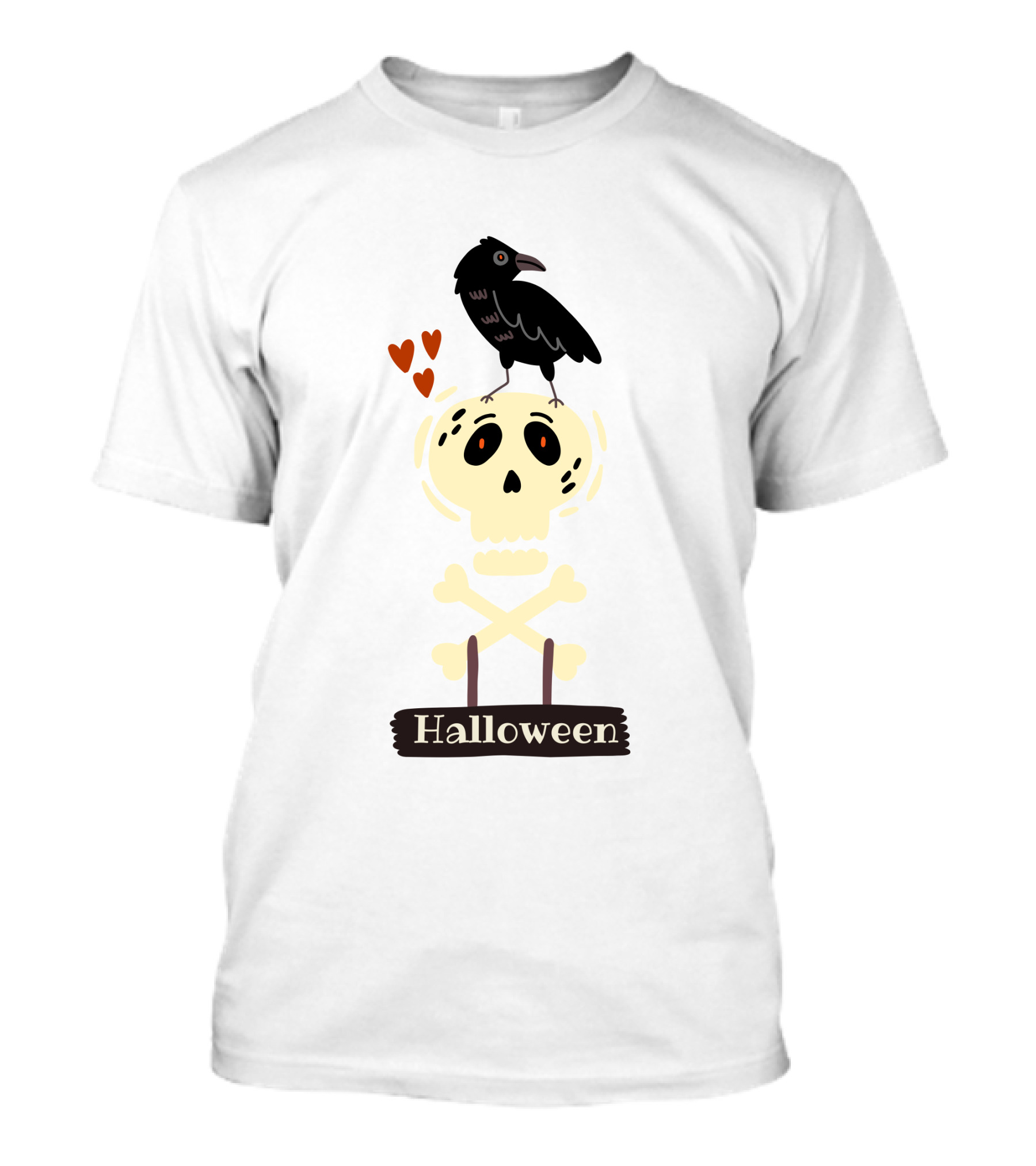 Halloween Skeleton Skull With Raven And Hearts T-Shirt