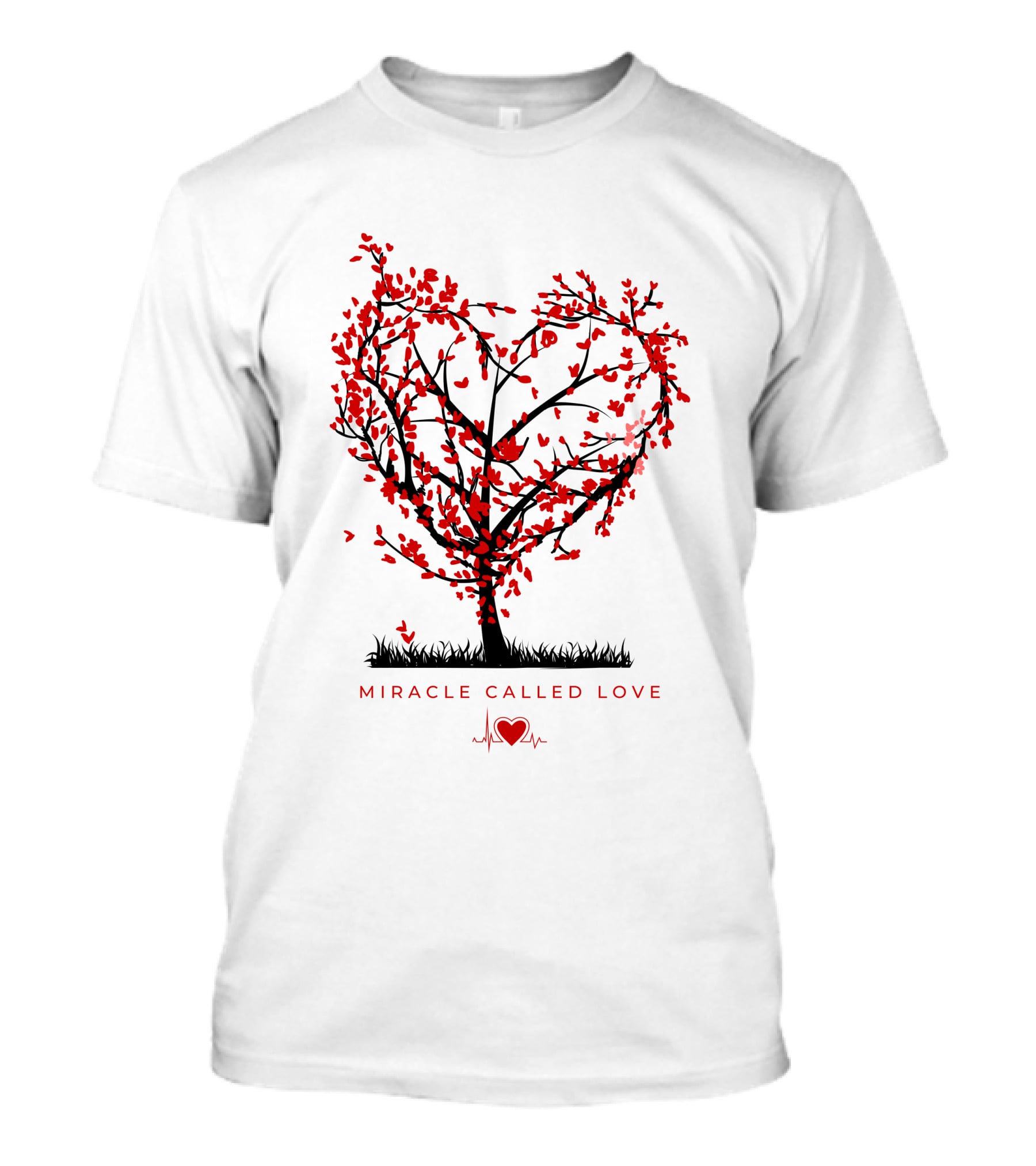 Miracle Called Love Heart-Shaped Tree With Red Leaves And Heartbeat T-Shirt