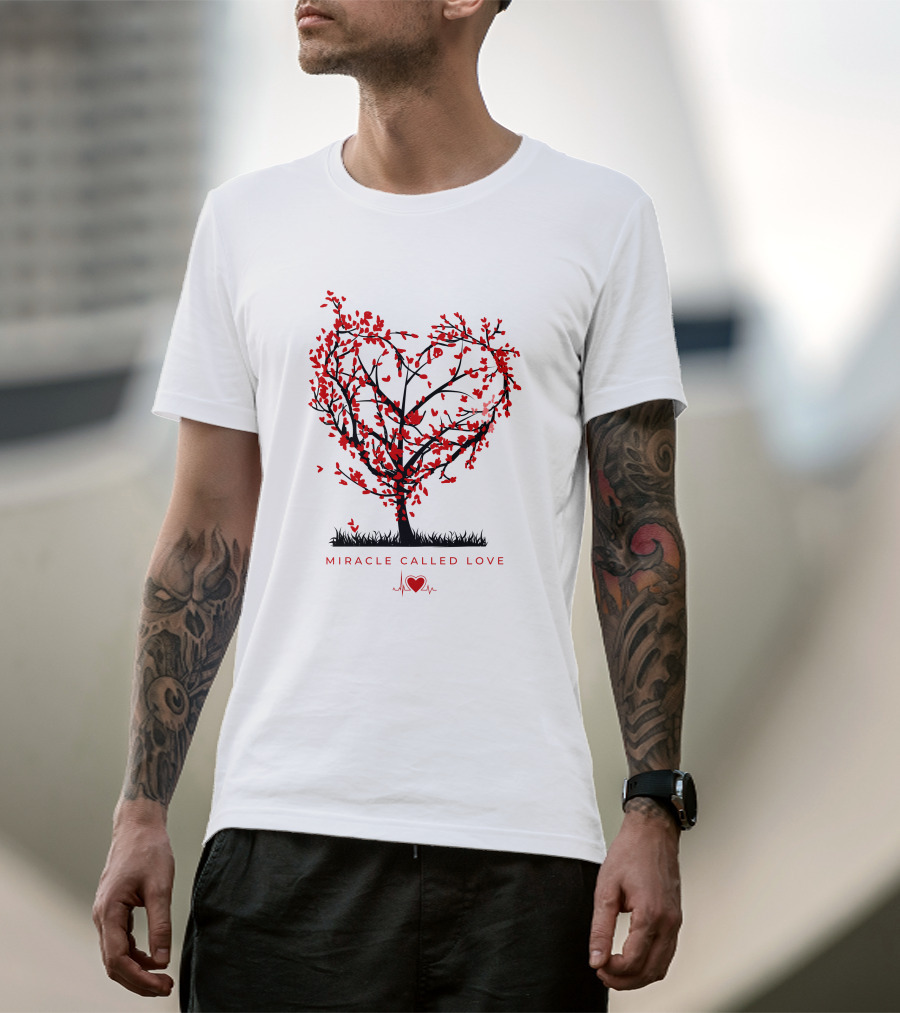 Miracle Called Love Heart-Shaped Tree With Red Leaves And Heartbeat T-Shirt