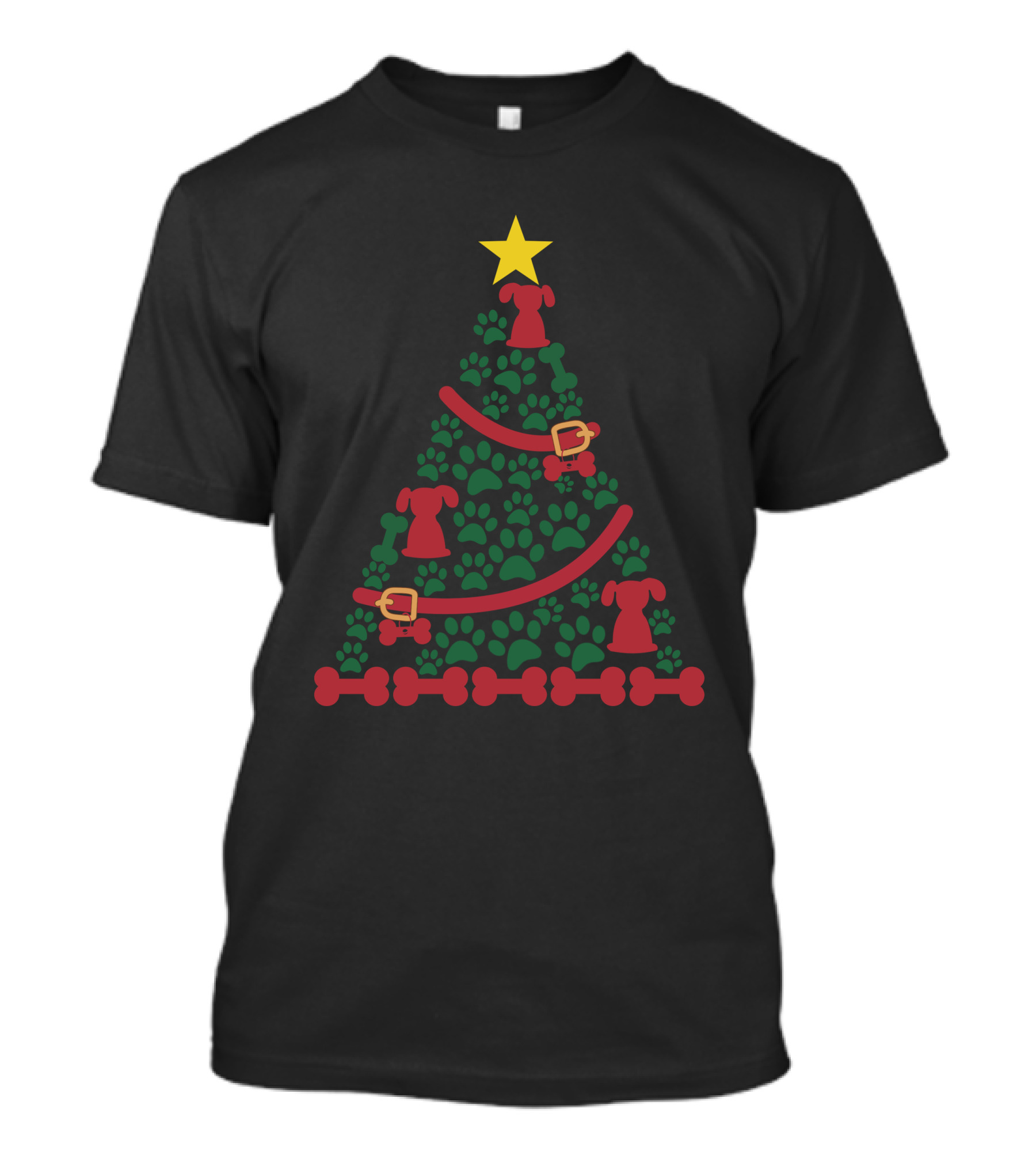 Dog Christmas Tree With Star Paws And Bone Decorations T-Shirt