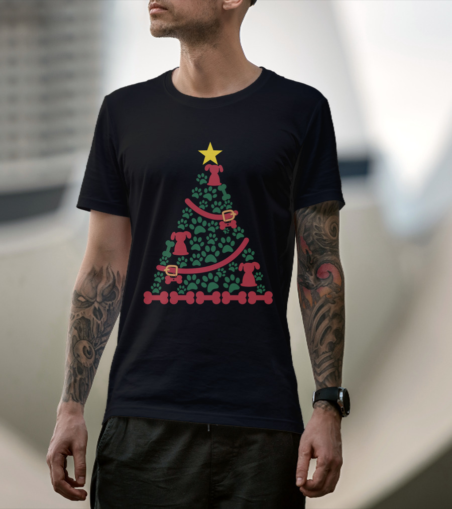 Dog Christmas Tree With Star Paws And Bone Decorations T-Shirt