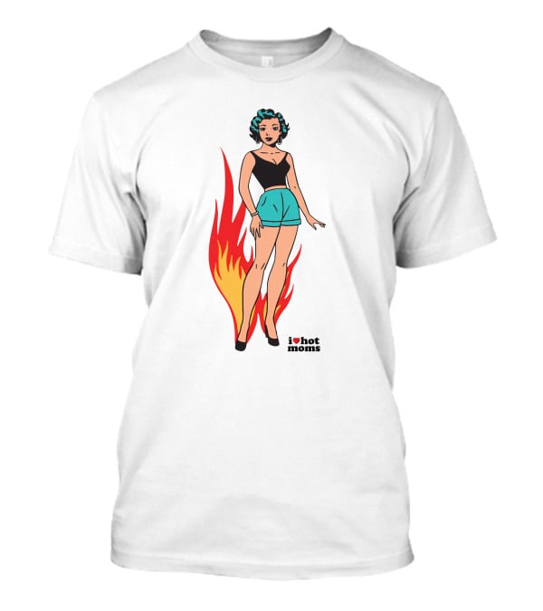 I Heart Hot Moms Vintage Comic Style Flame Background T-Shirt