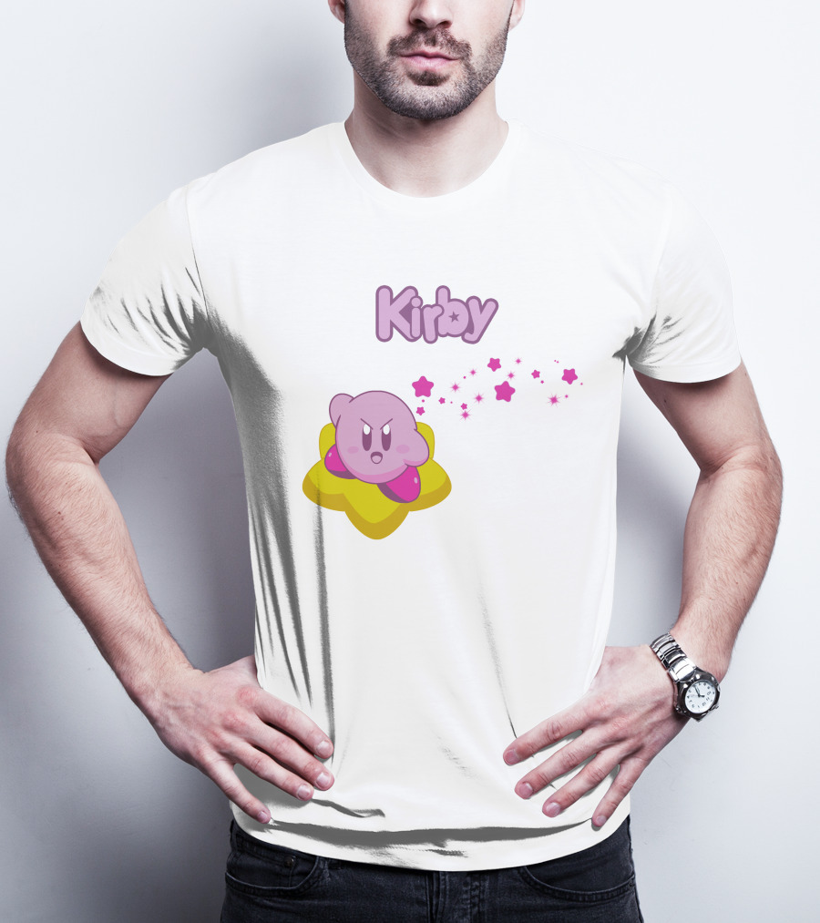 Kirby On Star With Pink Sparkling Stars Trail T-Shirt