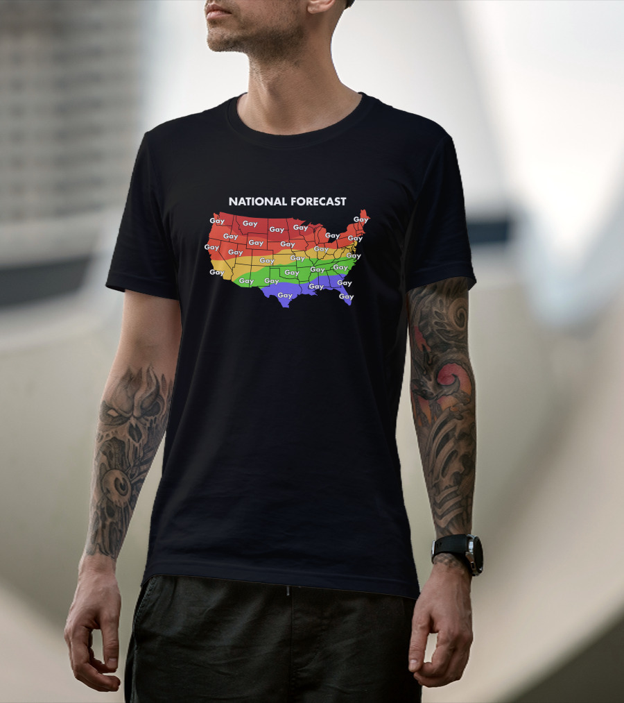 National Forecast Map Gay Gay Gay Rainbow Colors USA T-Shirt