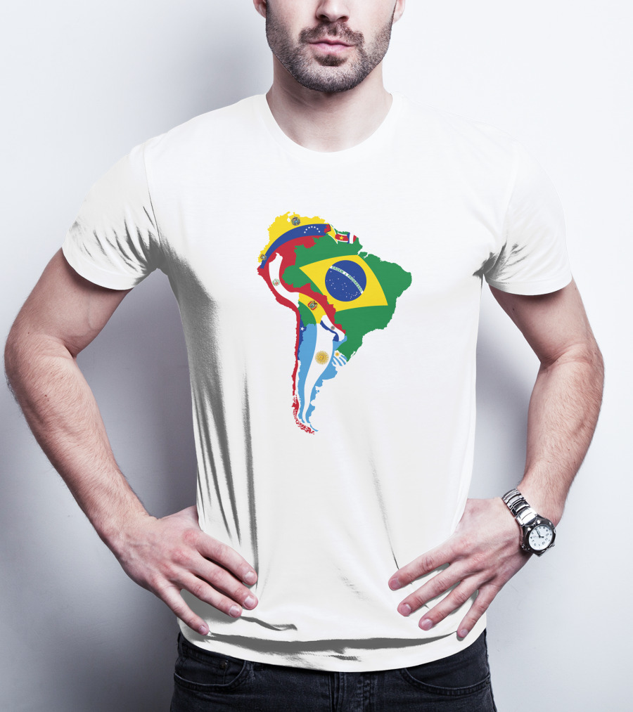 South America National Colorful Flag Map T-Shirt