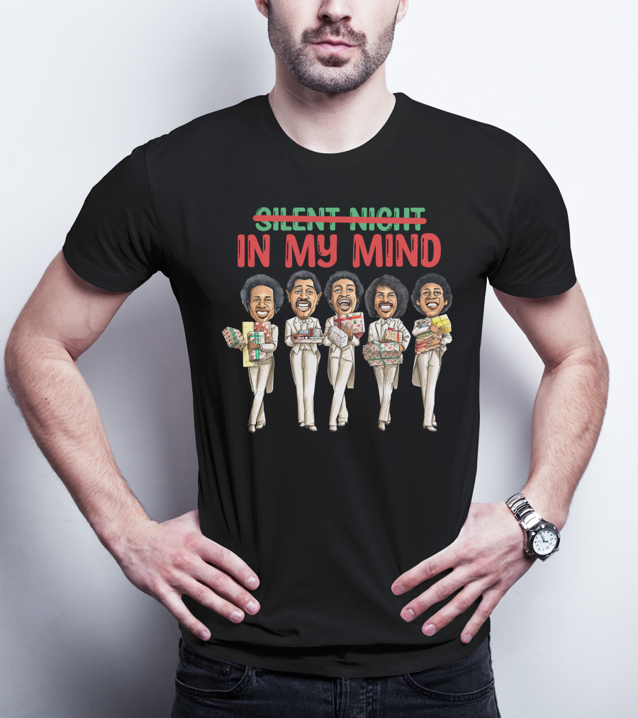 Silent Night Crossed Out In My Mind Christmas Four Singing Figures Holding Gifts T-Shirt