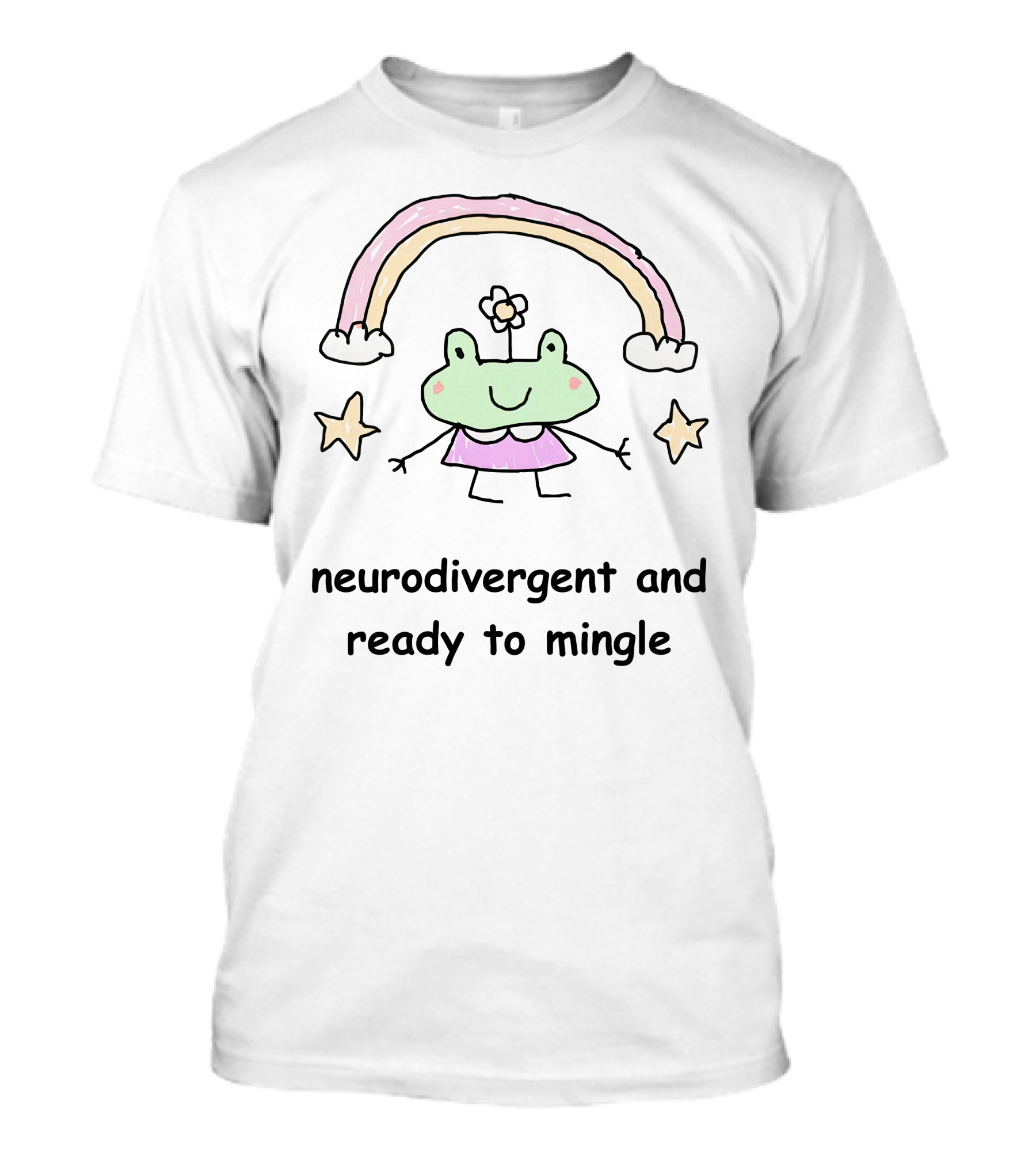 Neurodivergent And Ready To Mingle Cute Frog With Rainbow And Stars T-Shirt