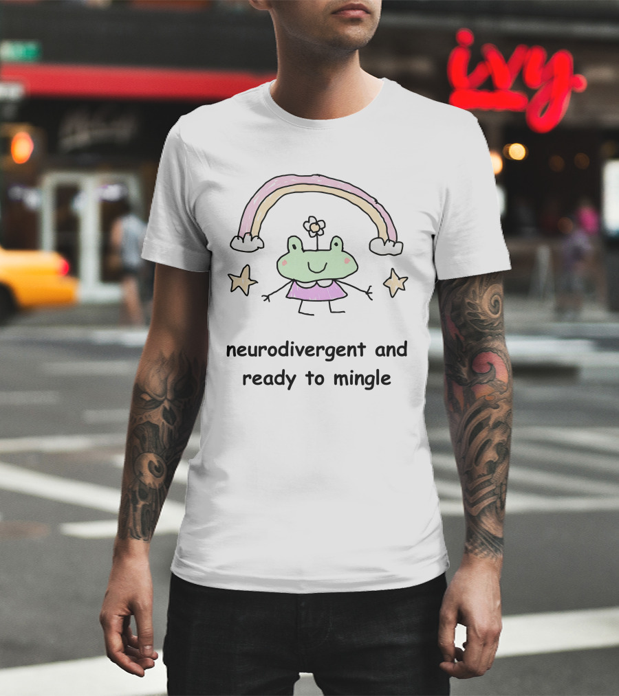 Neurodivergent And Ready To Mingle Cute Frog With Rainbow And Stars T-Shirt