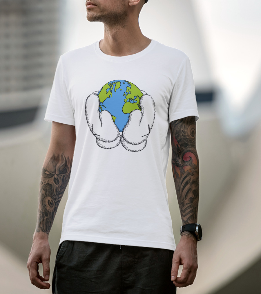 Peace For All Earth Held In Cartoon Gloves T-Shirt