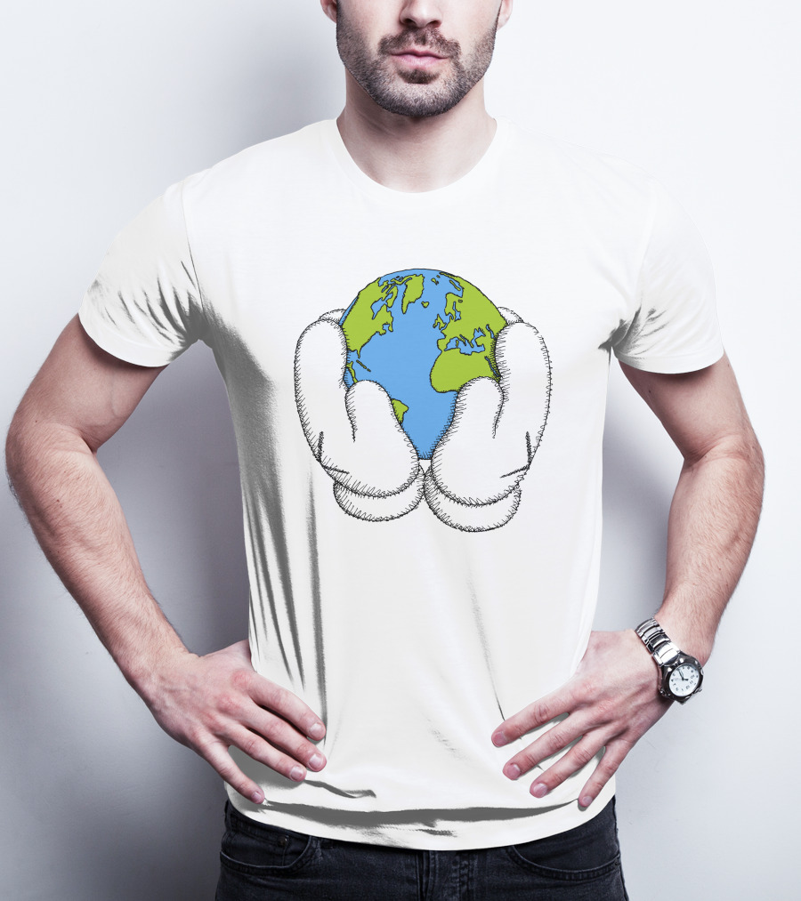 Peace For All Earth Held In Cartoon Gloves T-Shirt