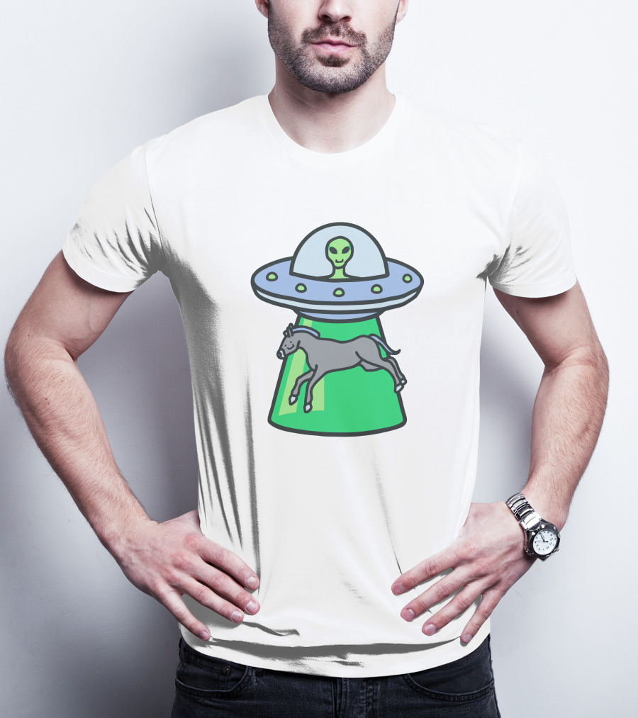 Alex's Stupid Studio Alien Lime UFO Abducting Horse T-Shirt