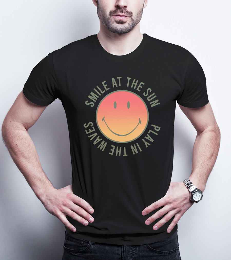 Smile At The Sun Play In The Waves Sunset Gradient Smiley Face T-Shirt