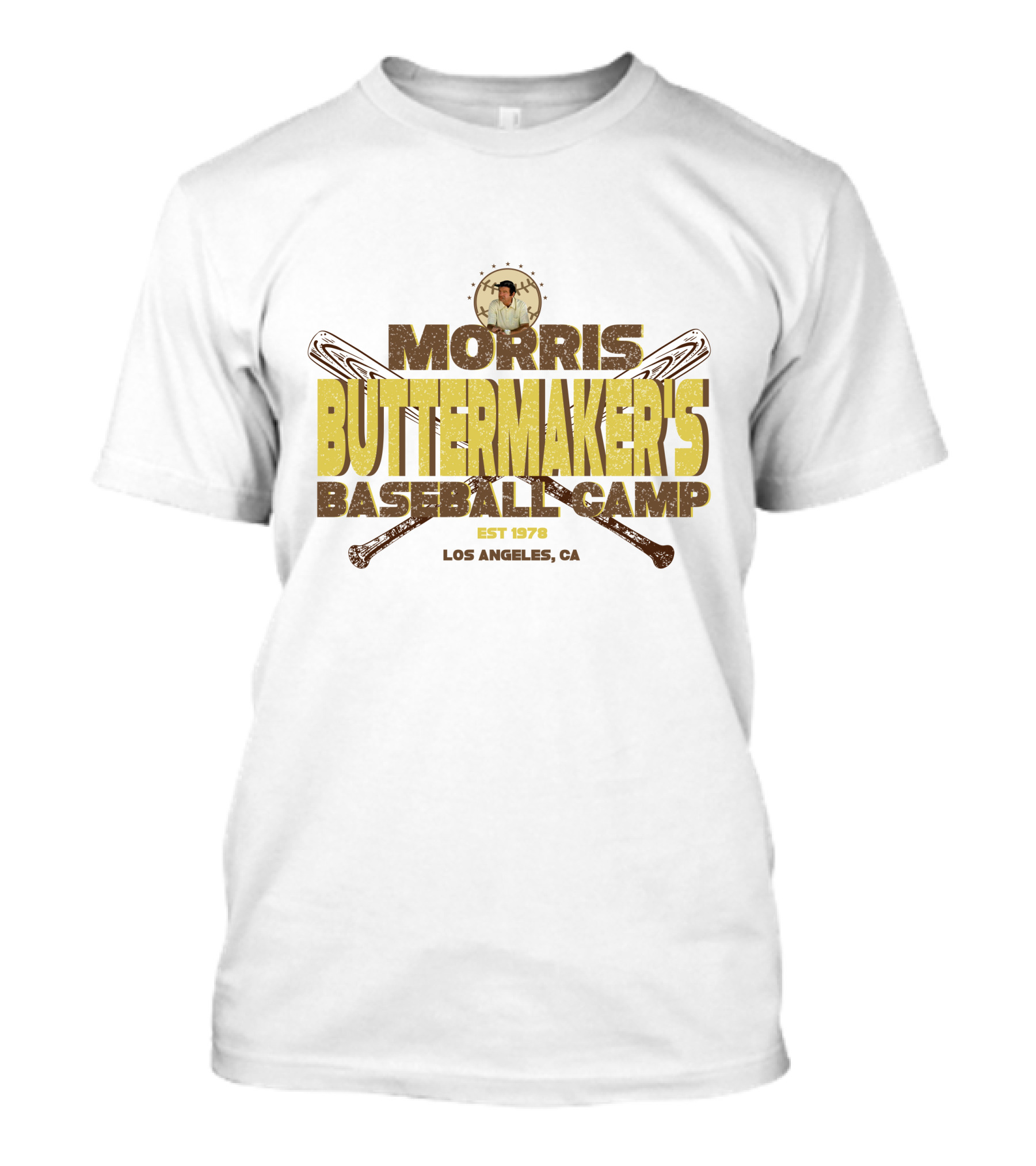 Morris Buttermaker's Baseball Camp Est 1978 Los Angeles CA Vintage Bat T-Shirt