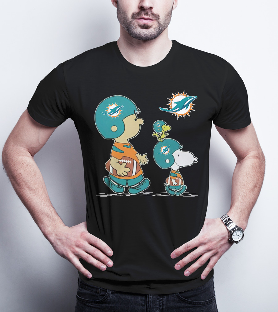 Snoopy Charlie Brown Miami Dolphins Football Helmets T-Shirt