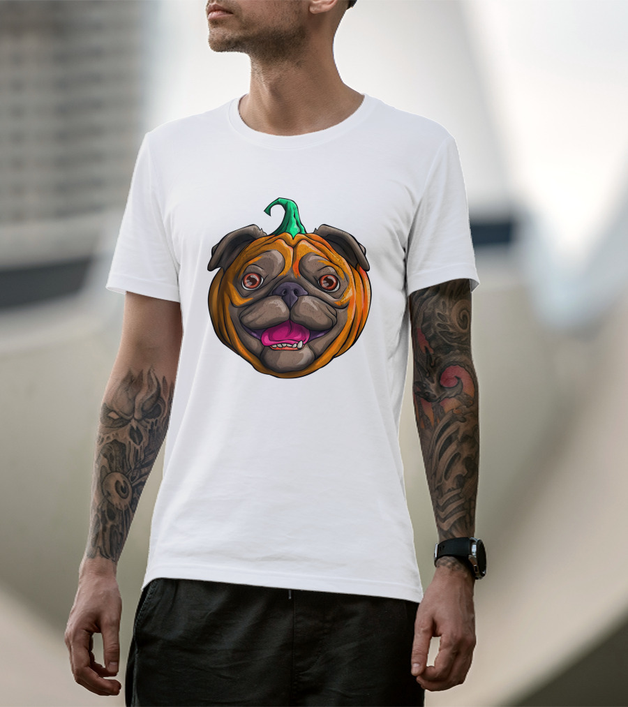 Pugkin Halloween Pug Pumpkin Head T-Shirt