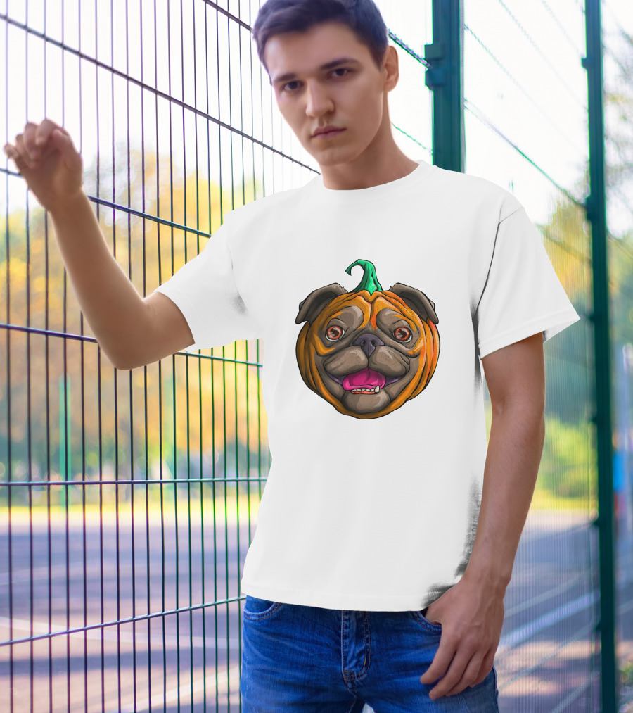 Pugkin Halloween Pug Pumpkin Head T-Shirt