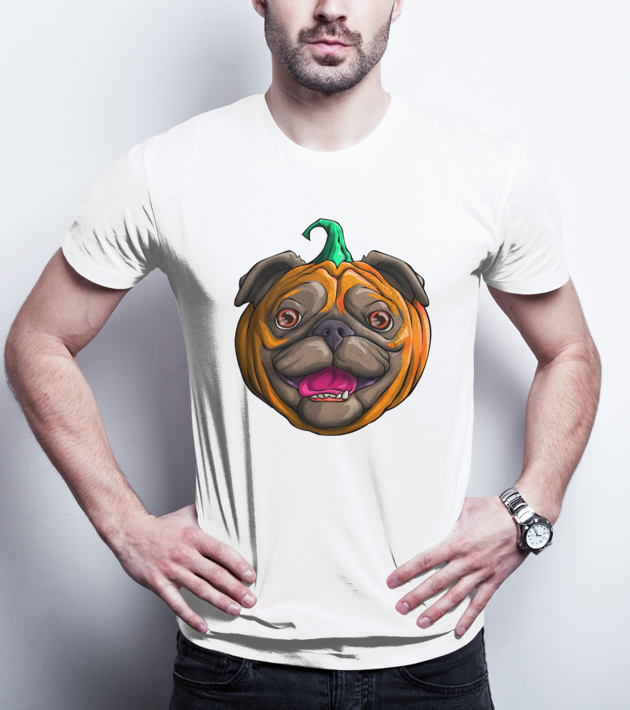 Pugkin Halloween Pug Pumpkin Head T-Shirt