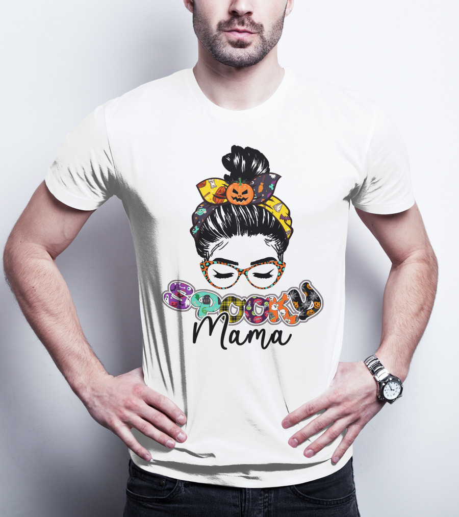 Spooky Mama Halloween Glasses Pumpkin Headband T-Shirt