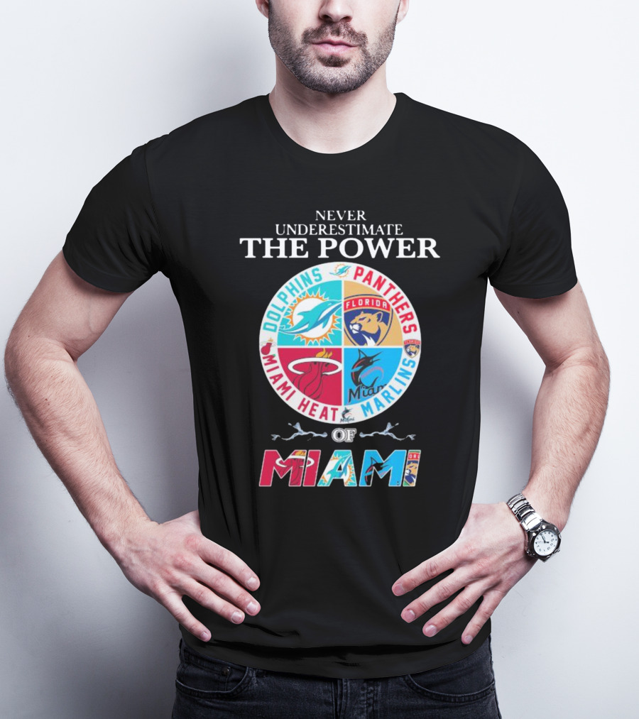 Never Underestimate The Power Of Miami Dolphins Panthers Heat Marlins T-Shirt