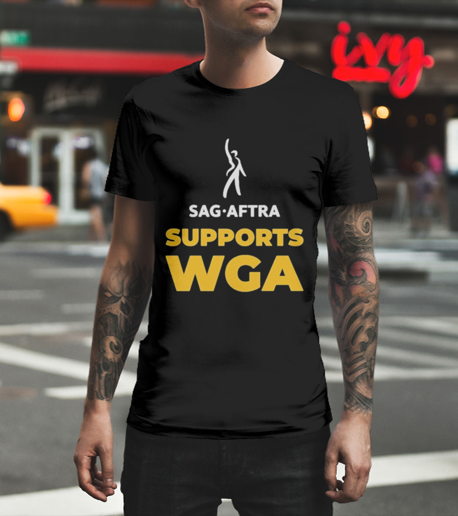 SAG-AFTRA Supports WGA Bold Logo With Iconic Figure T-Shirt